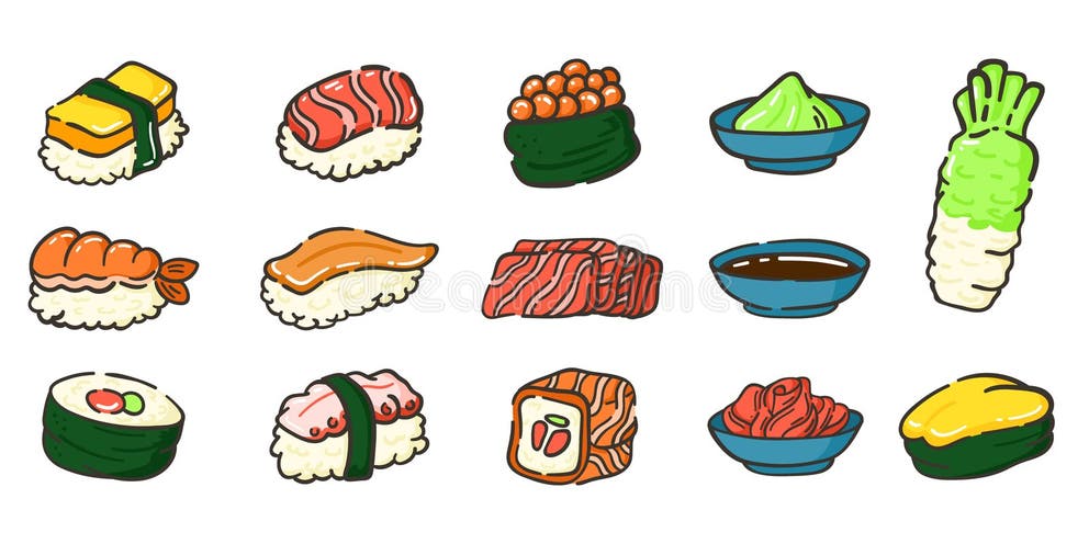 Colorfull Hand Drawn Sushi Vector Illustration Stock Vector ...