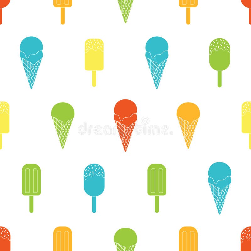 Colorfull Vector Ice Cream Repeat Seamless Pattern. Bright Colors on ...