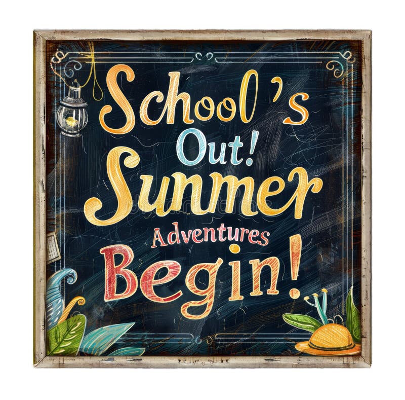 Colorfully Drawn Words "school S Out Summer Begin!" on a Chalkboard ...