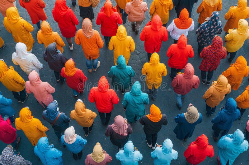 Colorfully Dressed Crowd Goes on a Protest March, Bird S Eye View ...