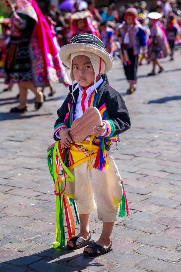 Colorfully Dressed Peruvian Child during a Religious Ceremony of Inti ...