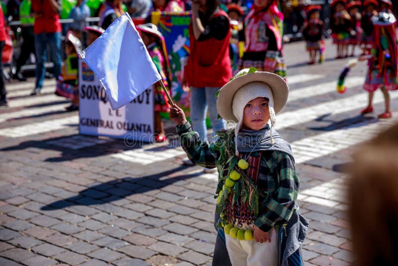 Colorfully Dressed Peruvian Child during a Religious Ceremony of Inti ...