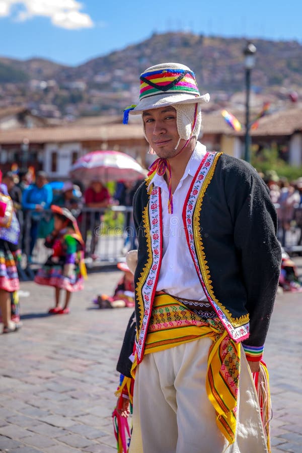 Colorfully Dressed Peruvian Man during a Religious Ceremony of Inti ...