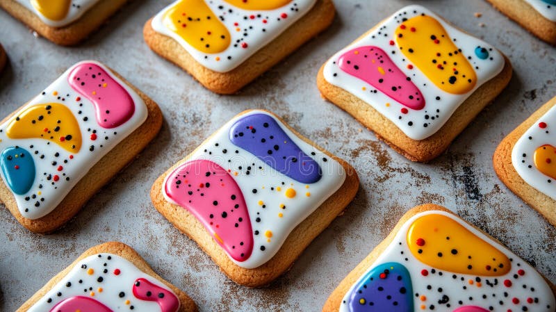 Colorfully Iced Cookies with Geometric Patterns. Stock Photo - Image of ...