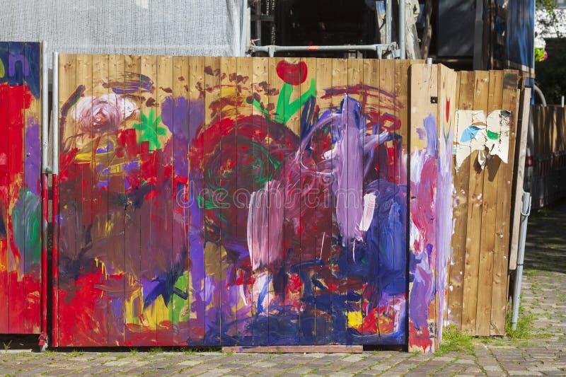 Colorfully Painted Construction Fence Stock Image - Image of background ...