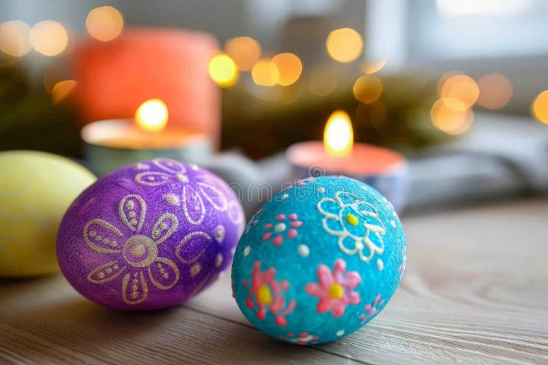 Intricately Decorated Easter Eggs Adorning a Festive Table during ...