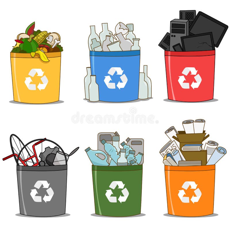 Colorido Recicle Los Compartimientos Aislados Stock de ilustración ...