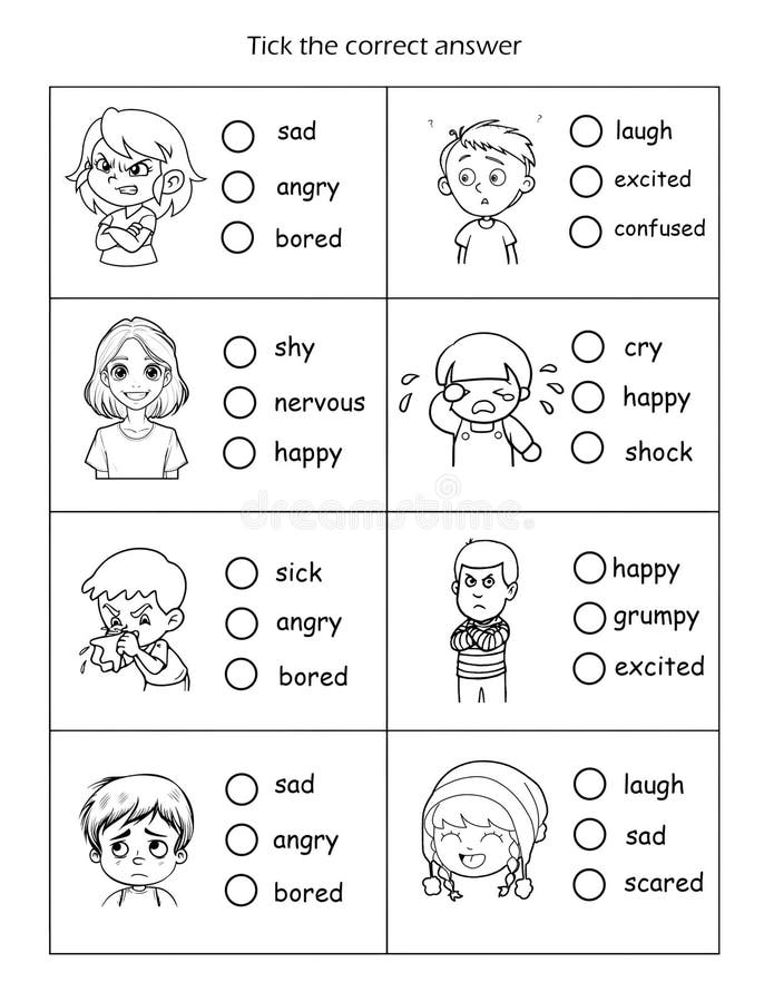 Colorin Page with Theme Emotions, Tasks Stock Illustration ...