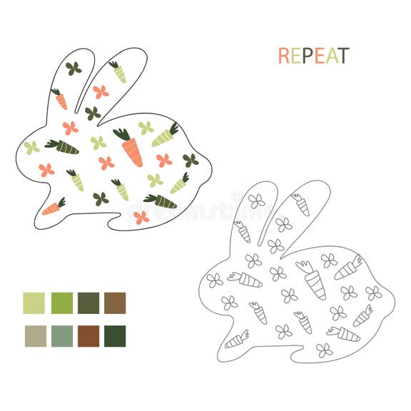 Coloring Book. Repeat. Palet Color.Rabbit with Carrots. Stock Vector ...