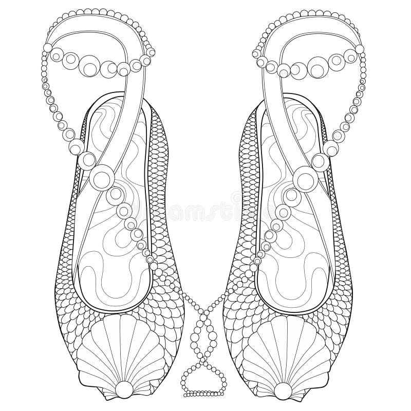 Coloring for Adults. Ballet Flats with Shells Stock Vector ...