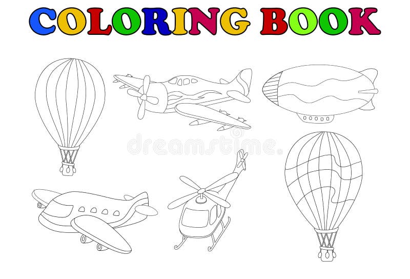 Coloring Book of Air Transportation Set Cartoon Stock Illustration ...