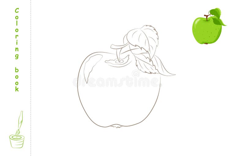 Coloring Book Apple with Example Stock Vector - Illustration of green ...
