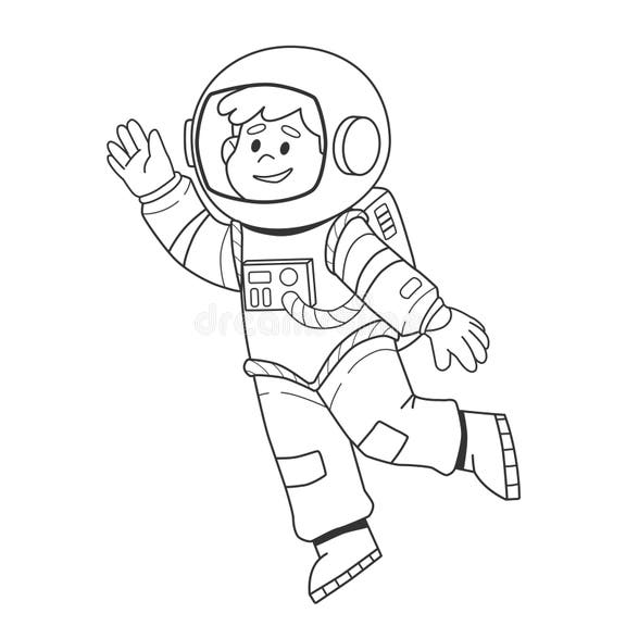 Coloring Book with Astronaut in Outer Space. Cartoon Spaceman Character ...