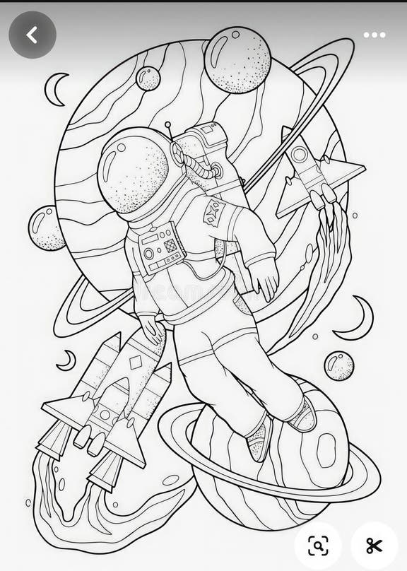 Coloring Book with an Astronaut, Planets and Outer Space. Outline ...