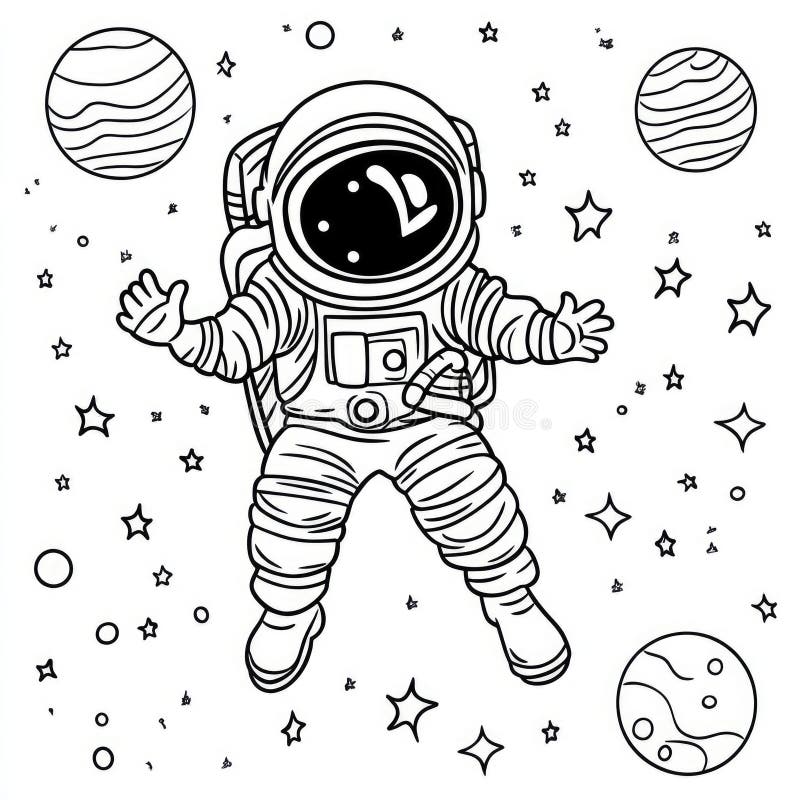 Coloring Book with an Astronaut, Planets and Outer Space. Outline ...