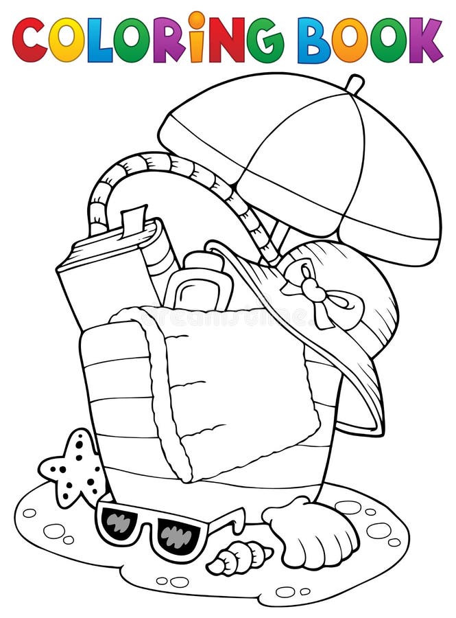 Coloring Book Beach Bag and Umbrella Stock Vector - Illustration of ...