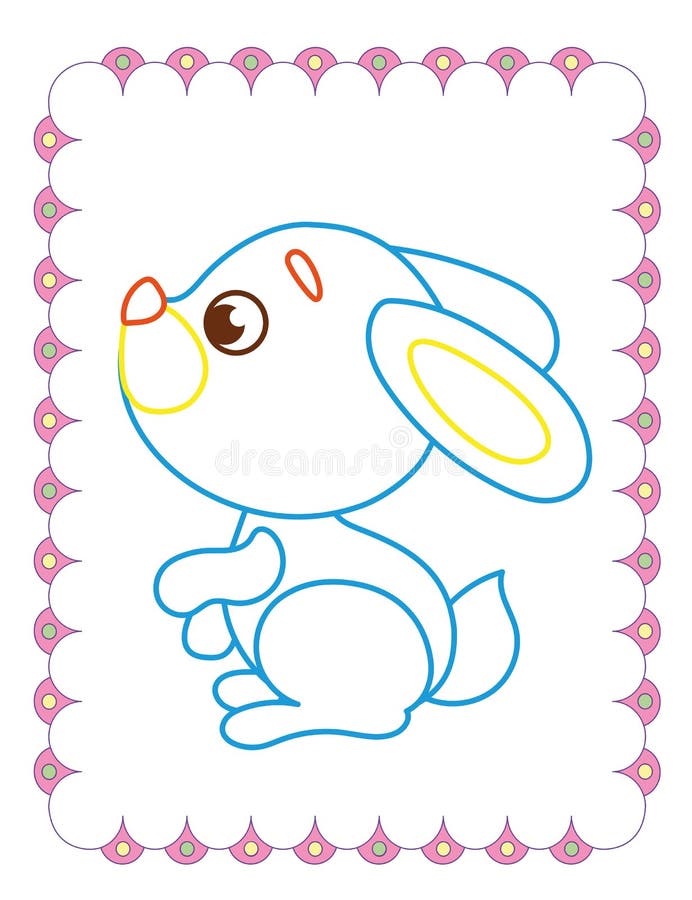 Coloring Book of Beautiful Blue Fun Bunny Stock Vector - Illustration ...