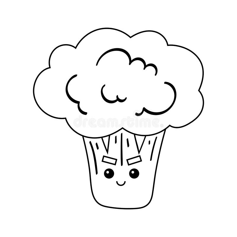 Coloring Book, Broccoli with a Cute Face Stock Vector - Illustration of ...