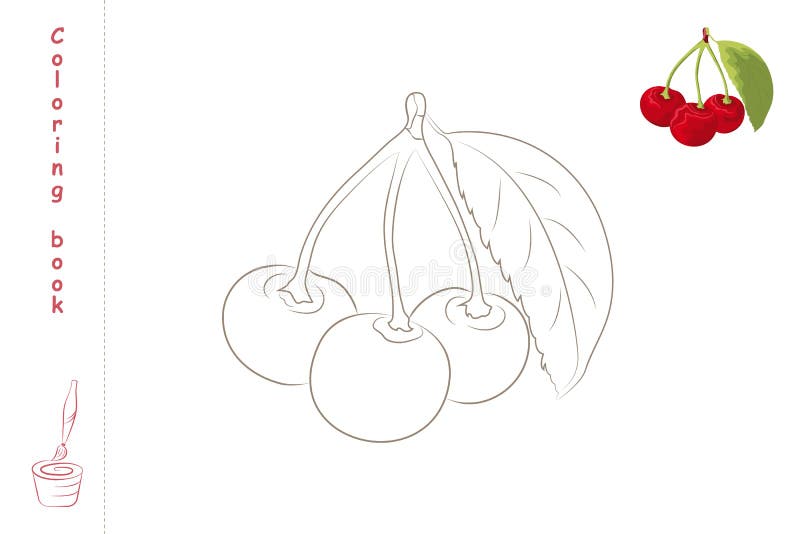 Coloring Book Cherry with Example Stock Vector - Illustration of group ...