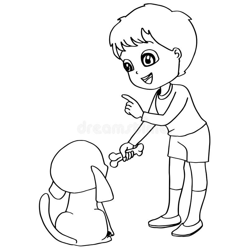 Coloring Book Child Feeding Dogs Vector Stock Vector - Image: 63293649