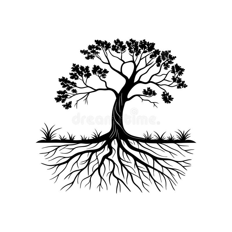 Coloring Book Children Cute Vector Ink Illustration of Tree with Roots ...