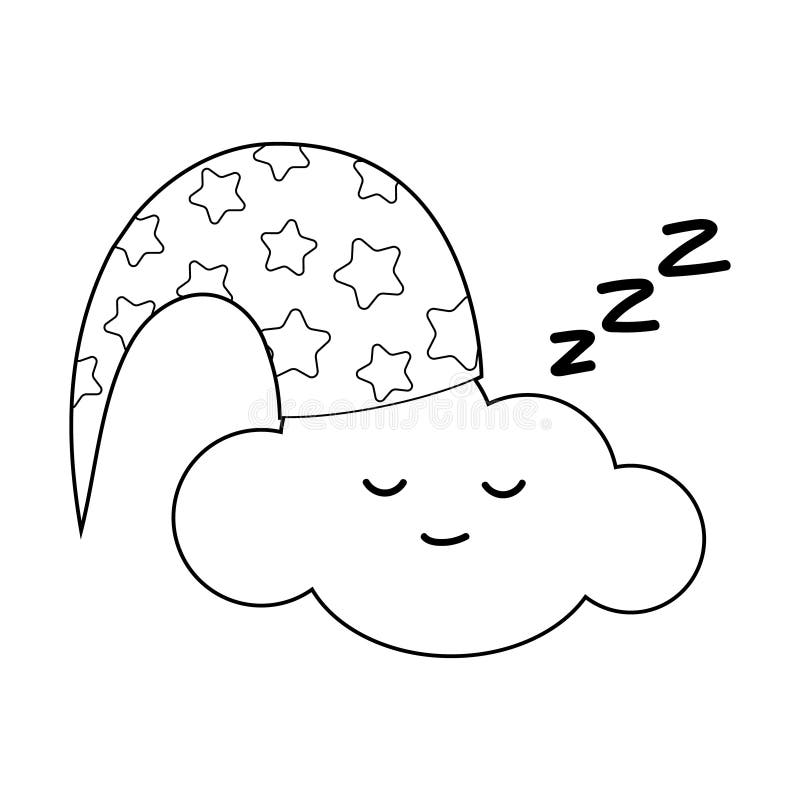Coloring Book for Children. Draw a Cute Cartoon Cloud Sleeping in the ...
