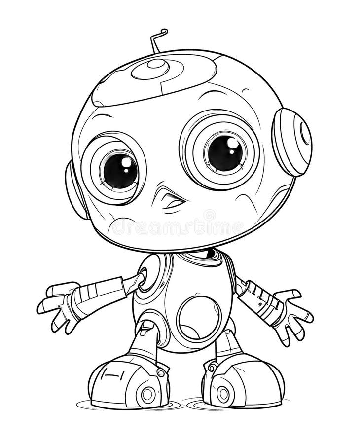 Coloring Book for Children, Little Robot. Stock Illustration ...