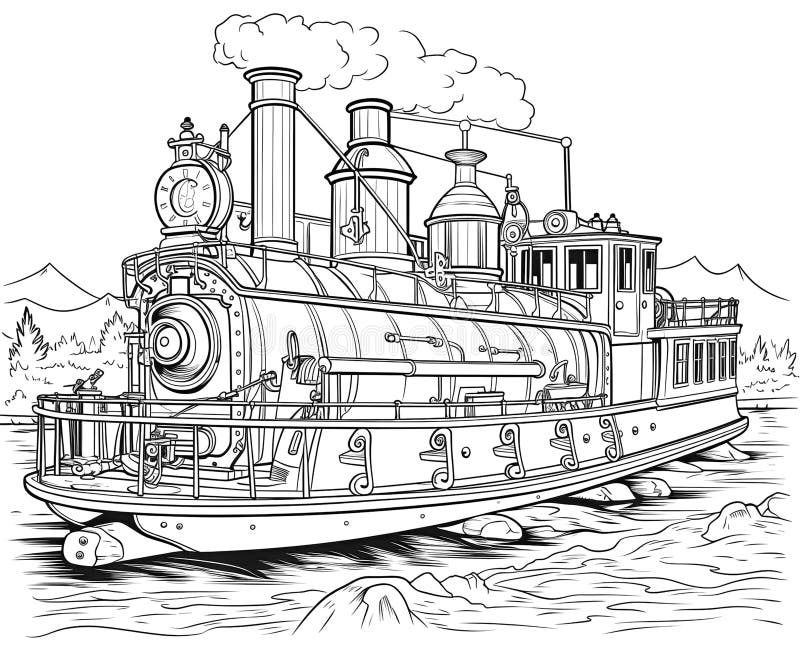 Steam Ship Sea Line Drawing Stock Illustrations – 83 Steam Ship Sea ...
