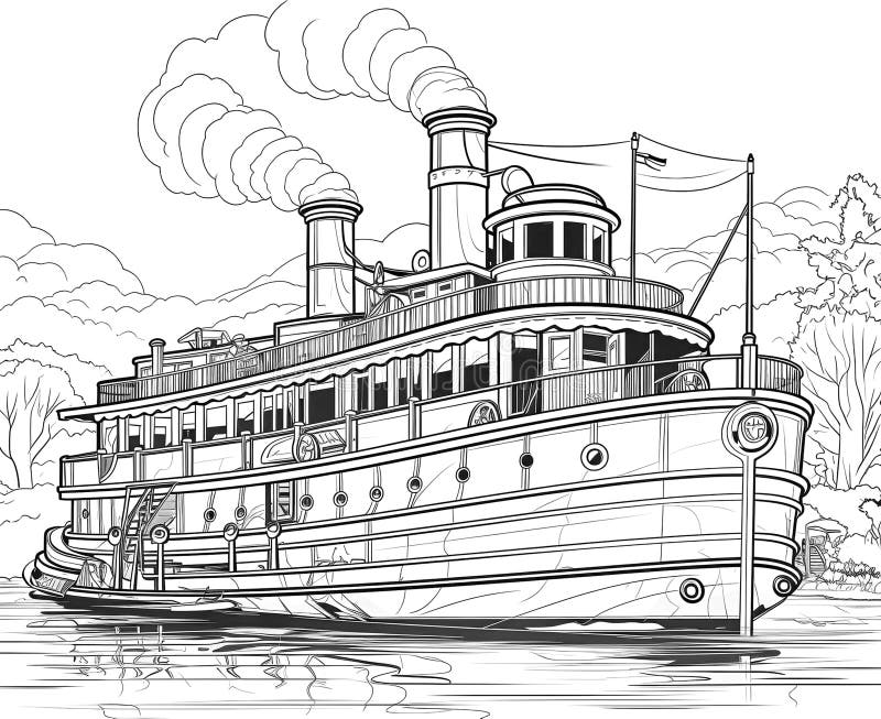 Steam Ship Sea Line Drawing Stock Illustrations – 87 Steam Ship Sea ...