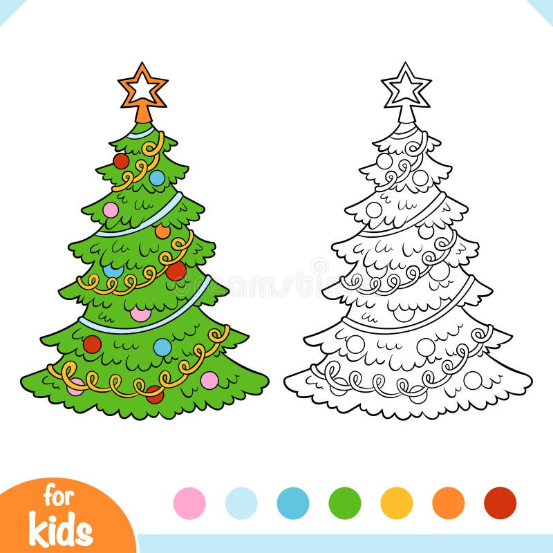 Coloring Book, Christmas Tree Stock Vector - Illustration of present ...