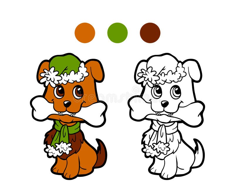 Coloring Book: Christmas Winter Dog Stock Vector - Illustration of cute ...