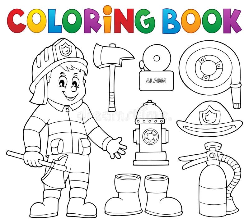 Coloring Book Firefighter Theme 1 Stock Vector - Illustration of ...
