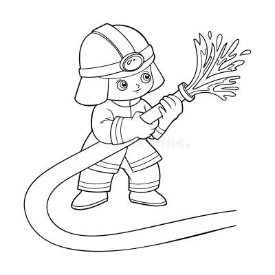 Coloring Book, Firefighter Using Fire Hose Stock Vector - Illustration ...