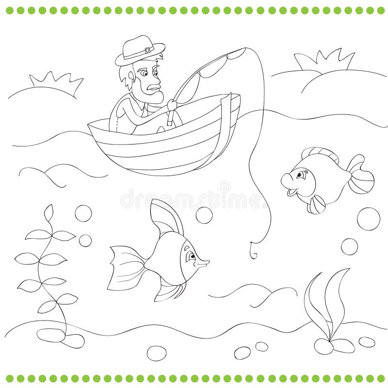 Coloring Book with Fisherman Stock Vector - Illustration of cartoon ...