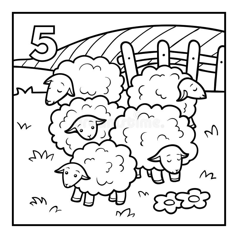 Coloring book, Five sheep stock vector. Illustration of background ...