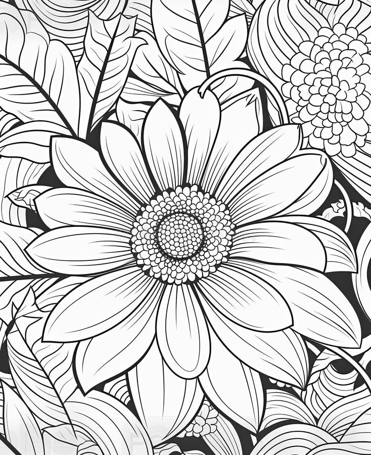 Coloring Book, Floral Background, Flowers on a White Background. Stock ...