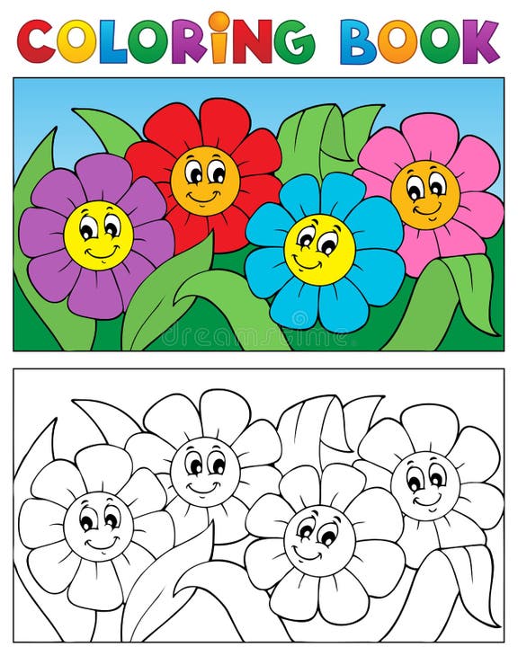 Coloring Book with Flower Theme 1 Stock Vector - Illustration of design ...