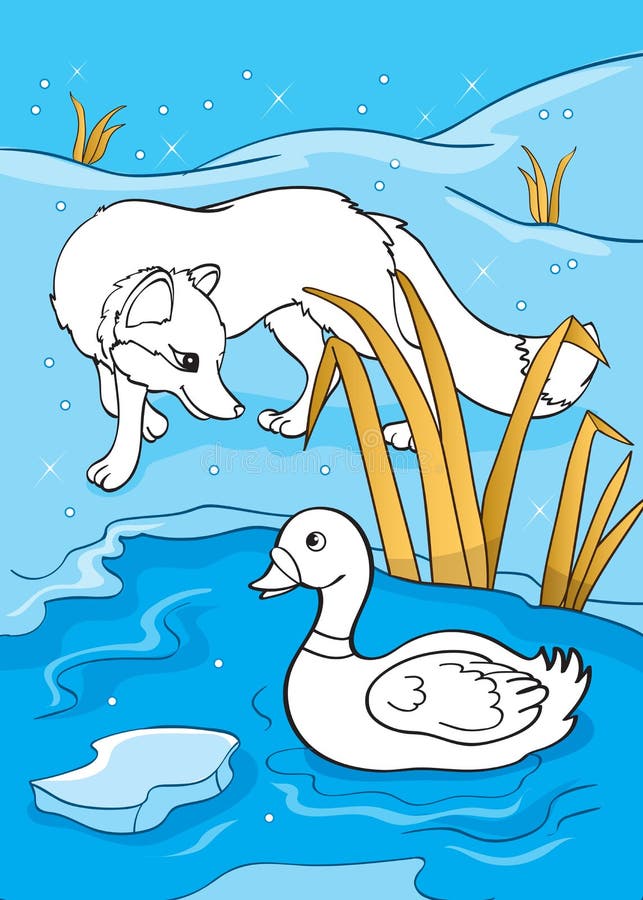 Coloring Book of Fox and Duck Stock Illustration - Illustration of ...