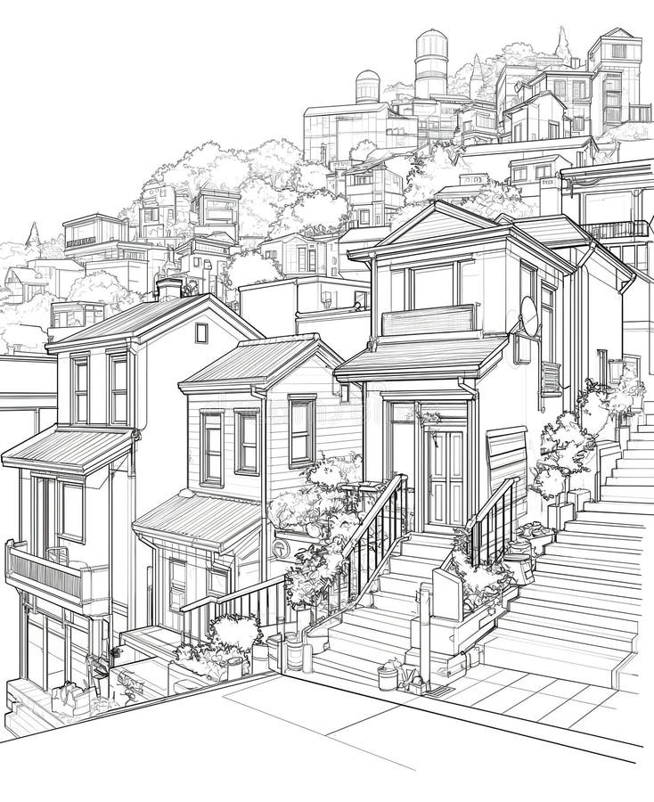Coloring Book for Kids, Coloring Architectural Houses. Stock Image ...