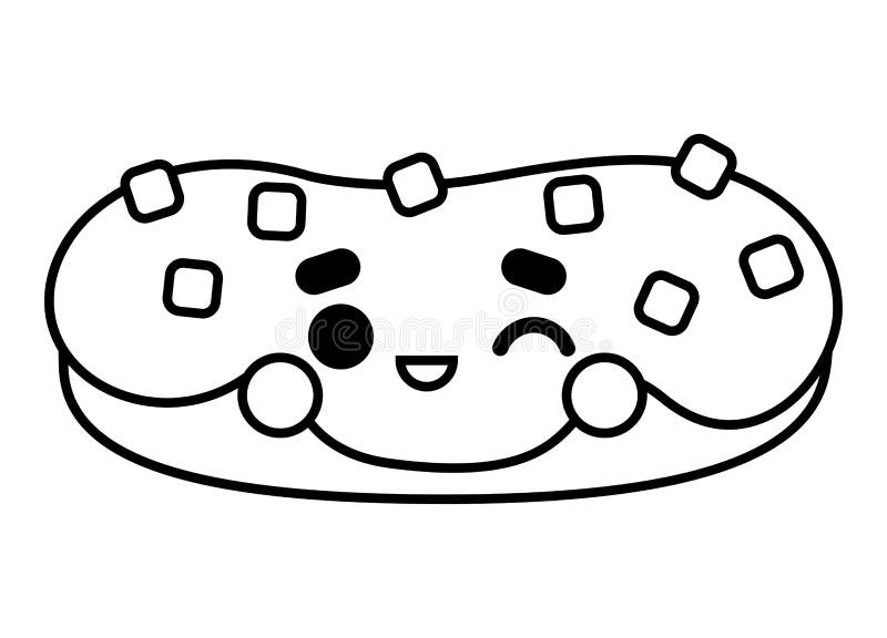 Coloring Book for Kids, Eclair Pastry with a Cute Face Stock Vector ...