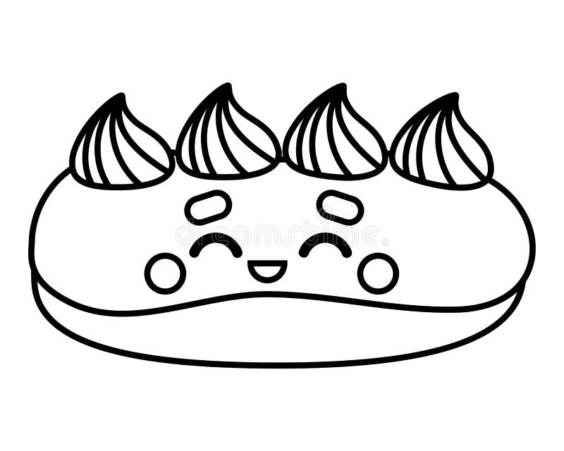 Coloring Book for Kids, Eclair Pastry with a Cute Face Stock Vector ...