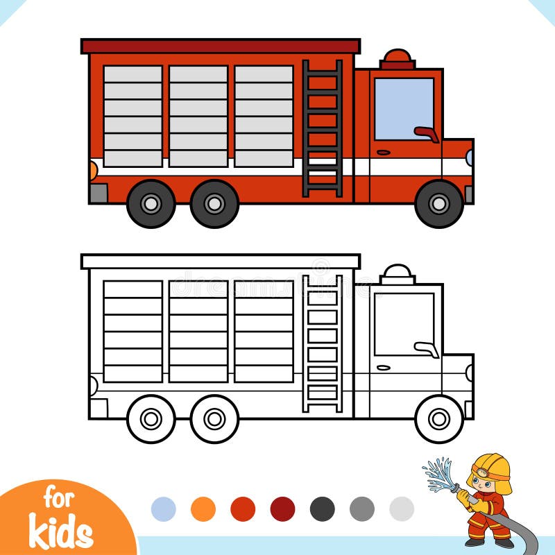 Coloring Book for Kids, Fire Engine Stock Vector - Illustration of ...
