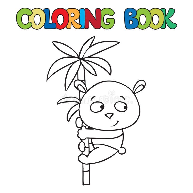 Coloring Book of Little Panda on Bamboo Stock Illustration ...