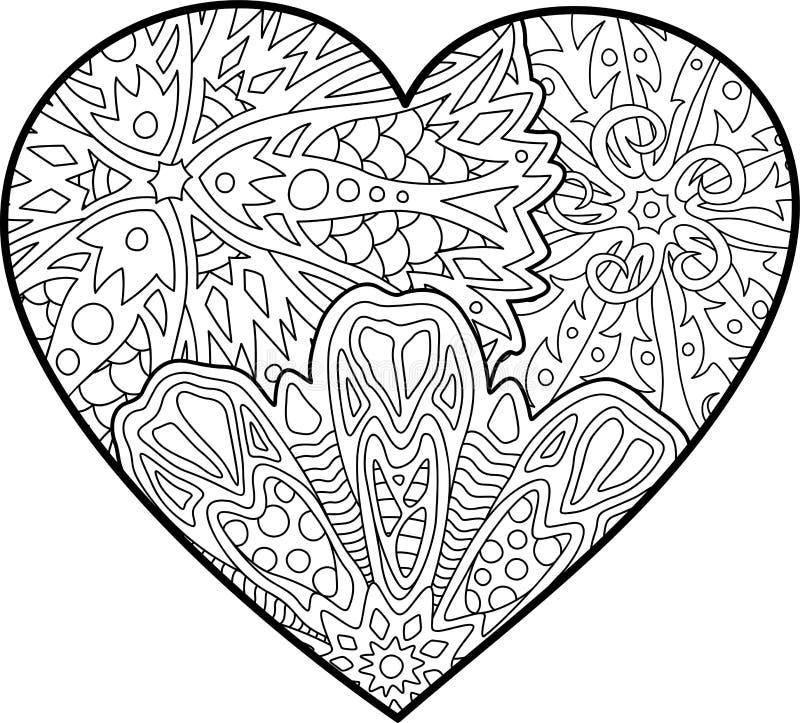 Coloring Book Page with Beautiful Decorative Heart Stock Vector ...