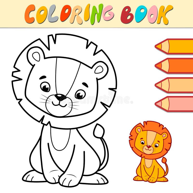 Coloring Book or Page for Kids. Lion Black and White Vector Stock ...