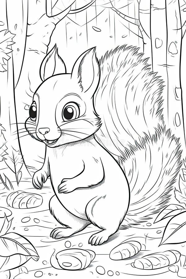 Adorable Squirrel Adult Coloring Page Stock Illustrations – 44 Adorable ...