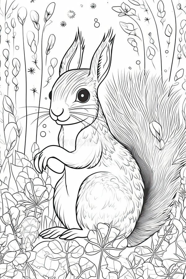 Adorable Squirrel Adult Coloring Page Stock Illustrations – 44 Adorable ...