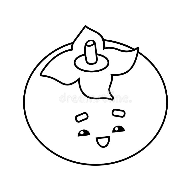 Coloring Book, Persimmon with a Cute Face Stock Vector - Illustration ...