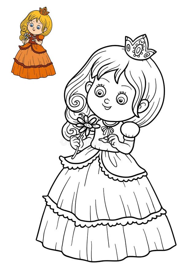 Coloring Book, Princess and Flower Stock Illustration - Illustration of ...