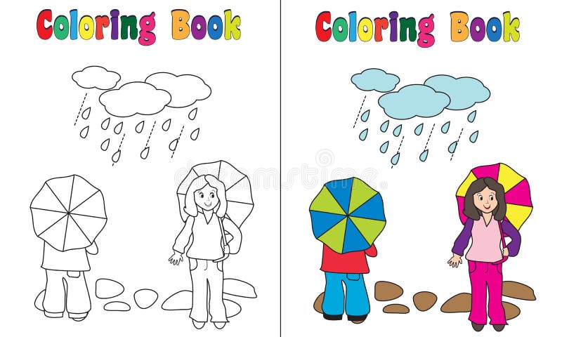 Coloring Book Rain Children Stock Vector - Illustration of version ...